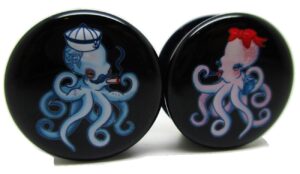 pierced republic octopus couple ear plugs - acrylic screw-on - 10 sizes *pair* (00 gauge (10mm))