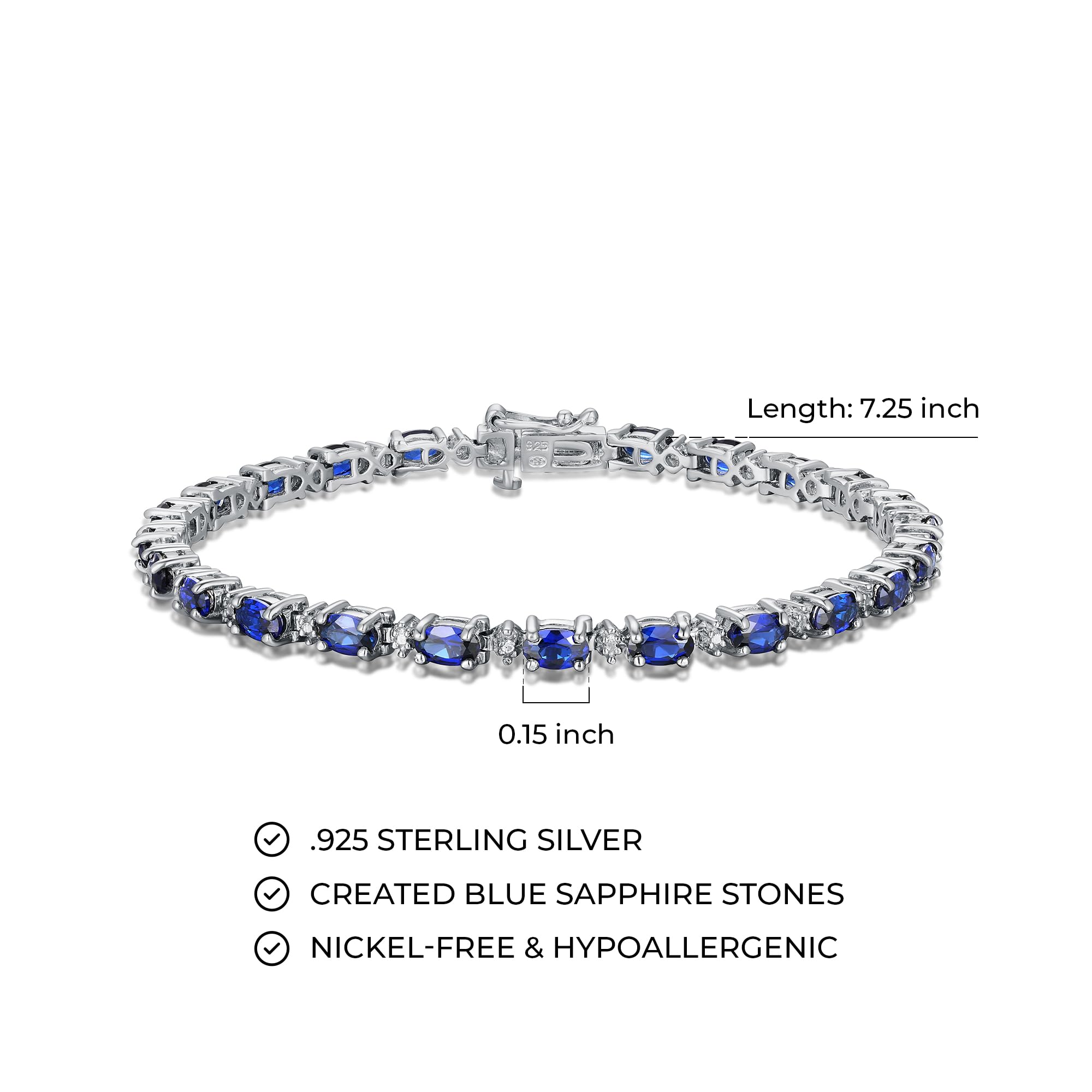 MORGAN & PAIGE Tennis Bracelet for Women, Diamonds and Oval Gemstones, Birthstone Colors, Pure 925 Sterling Silver with Secure Locking Clasp