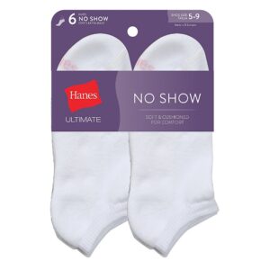 hanes ultimate women's 6-pack no-show socks, white, 5-9