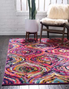 unique loom estrella collection colorful, abstract, geometric, gradient, modern area rug, 5 ft x 8 ft, multi/pink