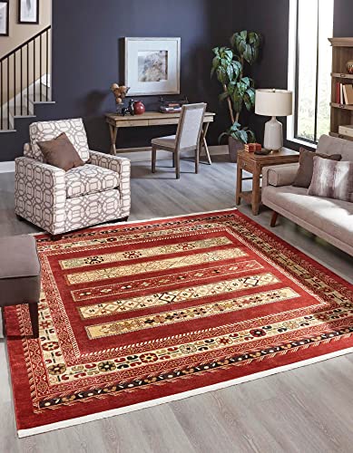 Unique Loom Fars Collection Area Rug - Pasadena (8' Square, Rust Red/ Black)