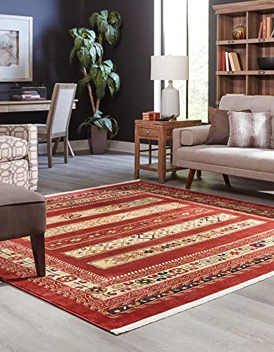 Unique Loom Fars Collection Area Rug - Pasadena (8' Square, Rust Red/ Black)