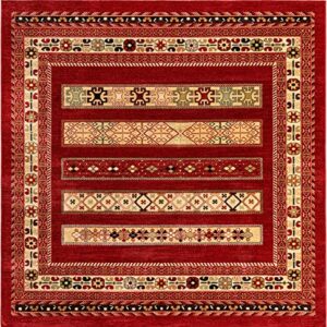 Unique Loom Fars Collection Area Rug - Pasadena (8' Square, Rust Red/ Black)