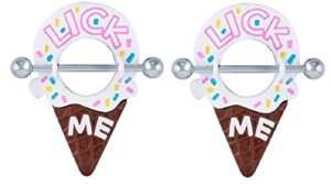 body accentz nipple ring lick me ice cream cone shield - surgical steel - barbell piercing