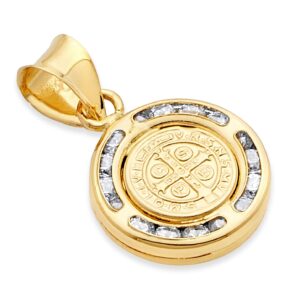 14k yellow gold double sided round religious charm pendant