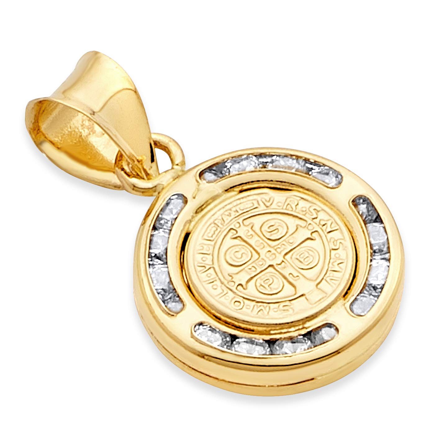 14K Yellow Gold Double Sided Round Religious Charm Pendant