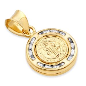 14K Yellow Gold Double Sided Round Religious Charm Pendant