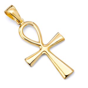 14k yellow gold ankh religious cross pendant