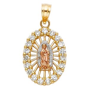 goldenmine fine jewelry collection 14k tri color gold cz religious our lady of guadalupe pendant