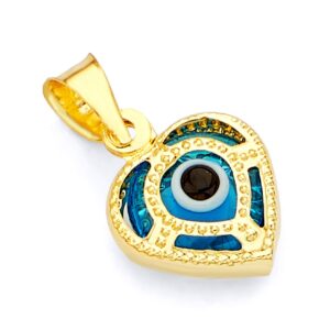 14k yellow gold evil eye heart pendant