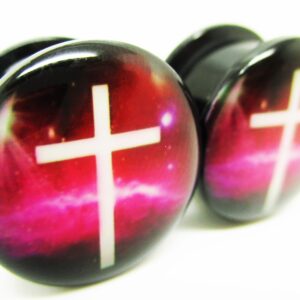 Pierced Republic Cross in Space Ear Plugs - Acrylic Screw-On - 8 Sizes - *Pair* (5/8" (16mm))