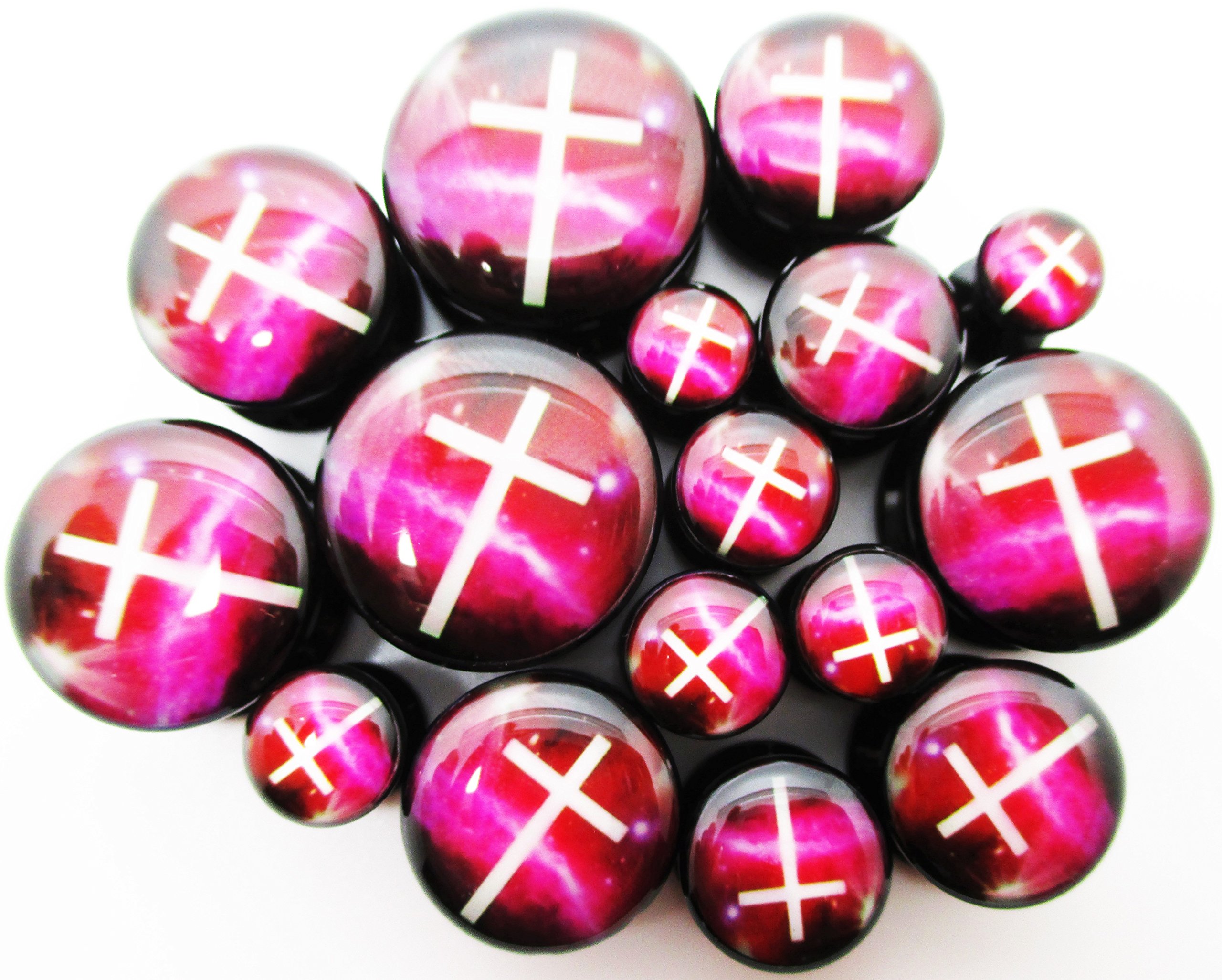 Pierced Republic Cross in Space Ear Plugs - Acrylic Screw-On - 8 Sizes - *Pair* (5/8" (16mm))