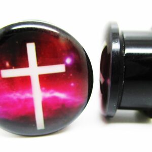 Pierced Republic Cross in Space Ear Plugs - Acrylic Screw-On - 8 Sizes - *Pair* (5/8" (16mm))