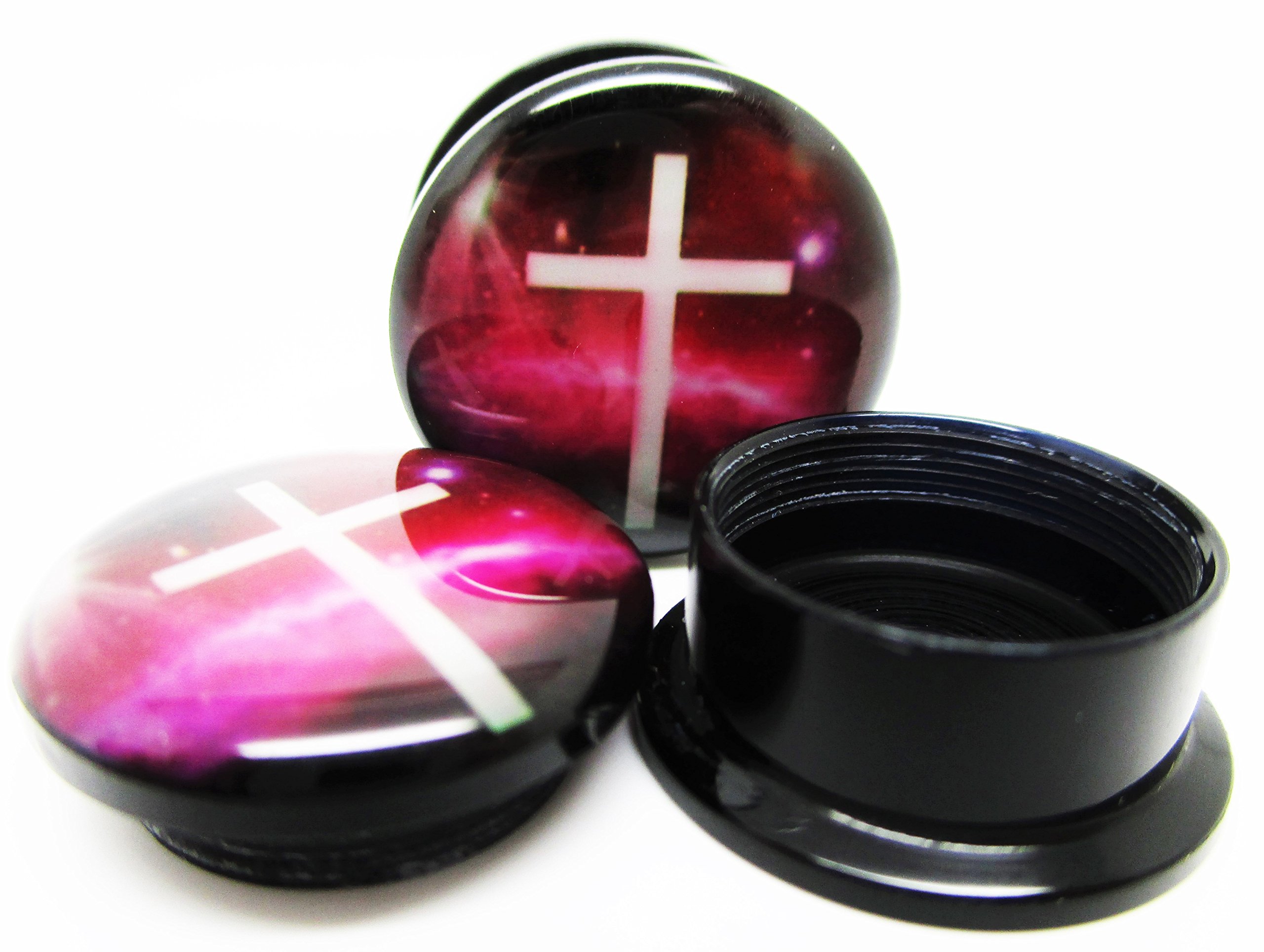 Pierced Republic Cross in Space Ear Plugs - Acrylic Screw-On - 8 Sizes - *Pair* (5/8" (16mm))