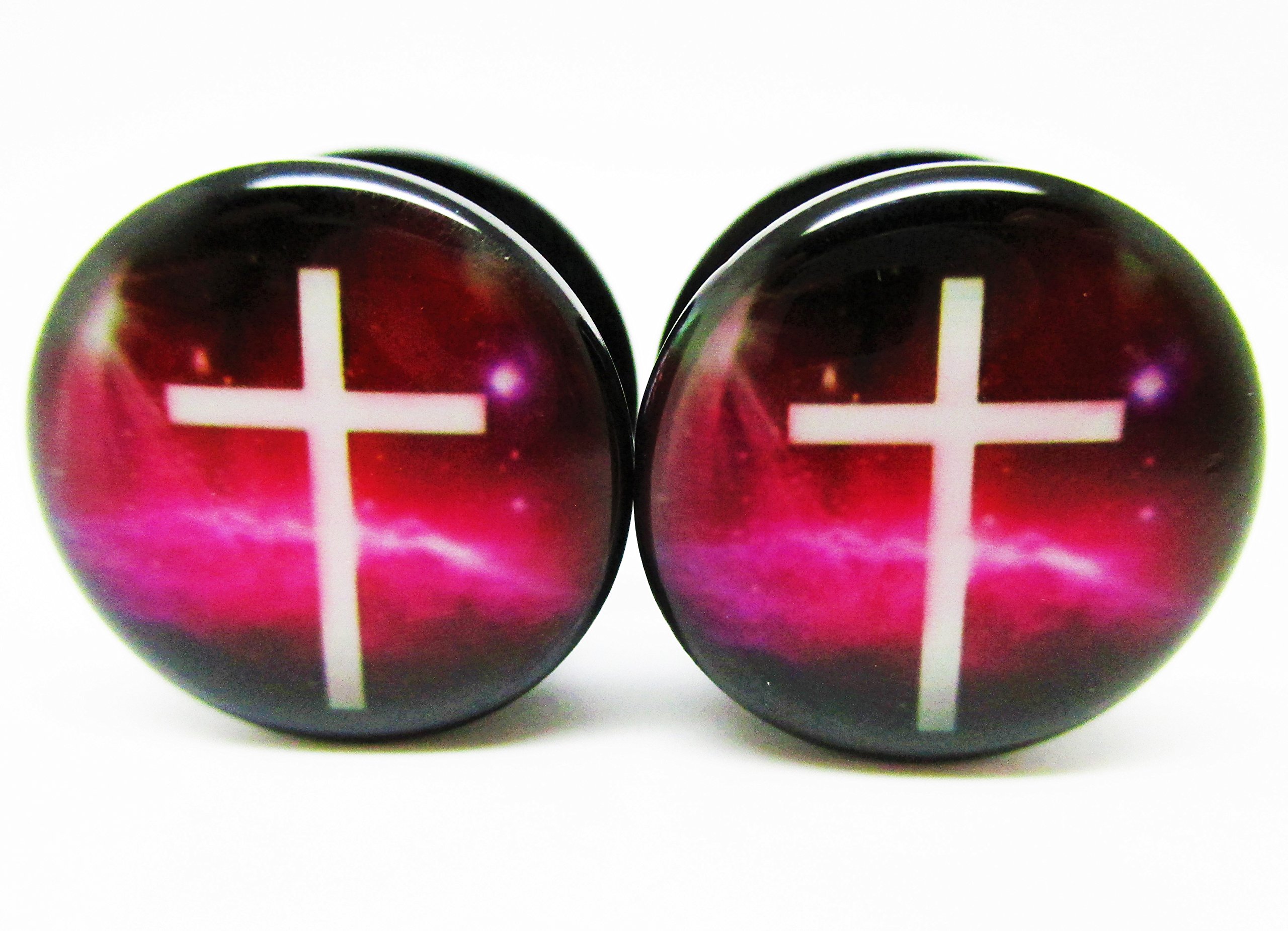 Pierced Republic Cross in Space Ear Plugs - Acrylic Screw-On - 8 Sizes - *Pair* (5/8" (16mm))