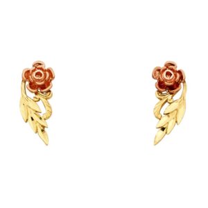 14k two tone gold fancy rose stud earrings (6 x 18mm)