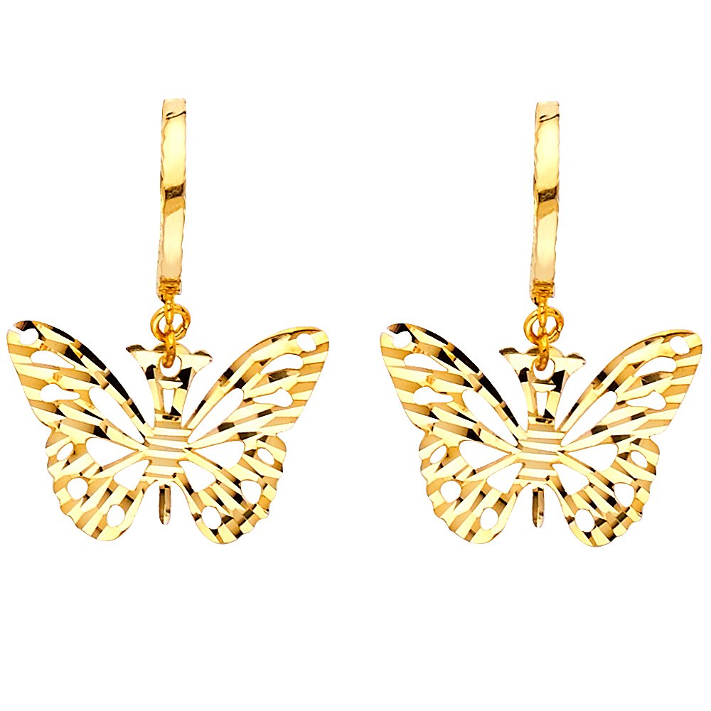 14k Yellow Gold Butterfly Fancy Drop Earrings