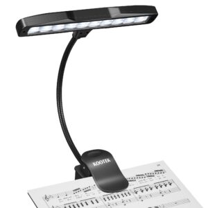 kootek music stand light, eye caring clip-on piano light, 360° flexible neck adjustable brightness usb rechargeable light lamp for piano, sheet music, book reading