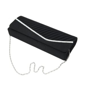 TrendsBlue Elegant Pleated Satin & Crystal Flap Clutch Evening Bag, Black