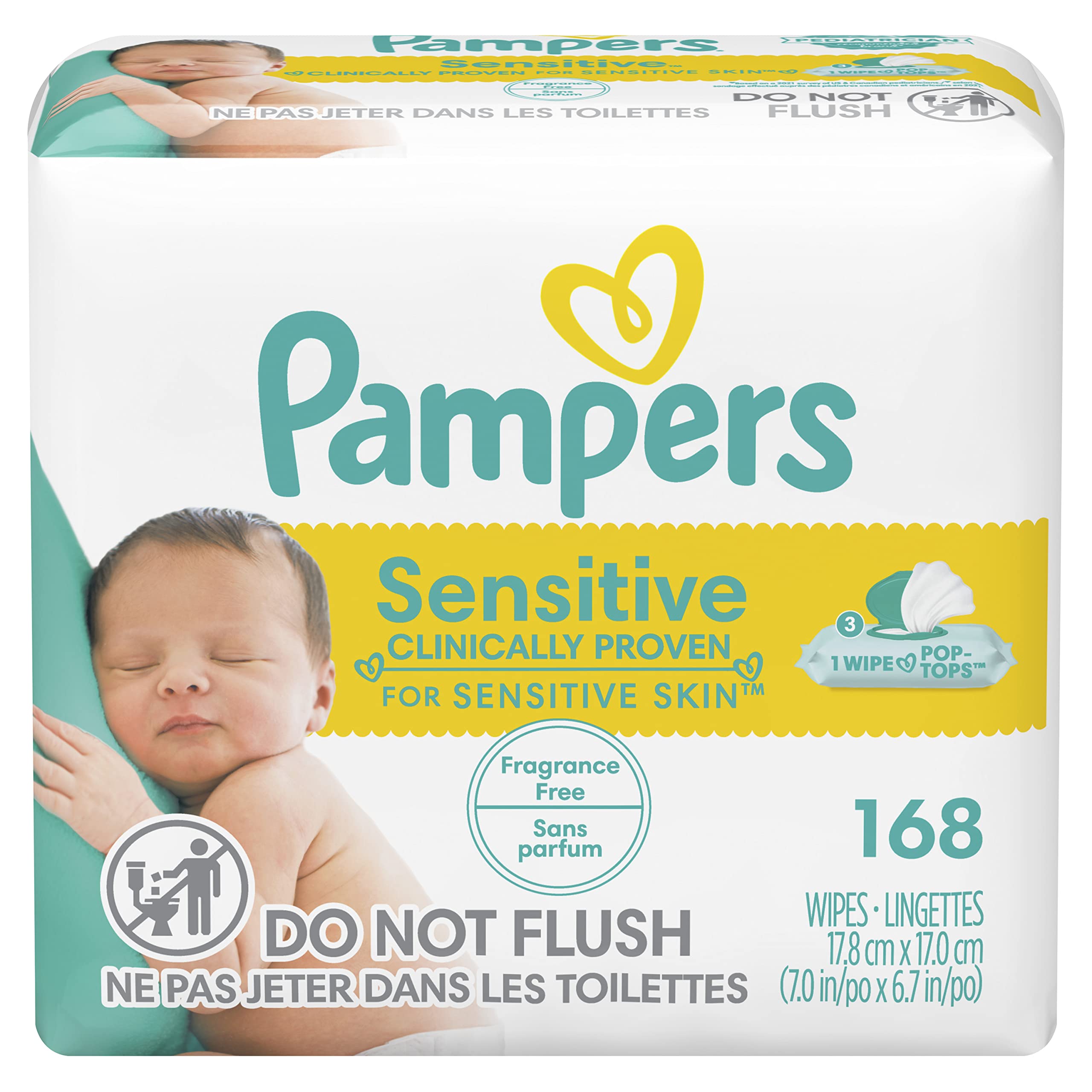 Pampers Baby Wipes Sensitive 3X Pop-Top Packs, 168 Count