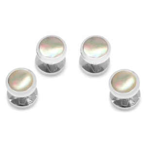 Ox and Bull Trading Co. Double Sided Onyx and Mother of Pearl Round Beveled Studs