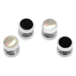 Ox and Bull Trading Co. Double Sided Onyx and Mother of Pearl Round Beveled Studs