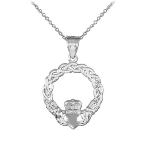 925 sterling silver classic braided claddagh charm pendant necklace, 16"