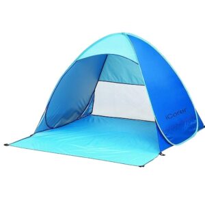 icorer automatic pop up instant portable outdoors quick cabana beach tent sun shelter, blue