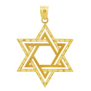 14k yellow gold satin jewish star of david charm pendant