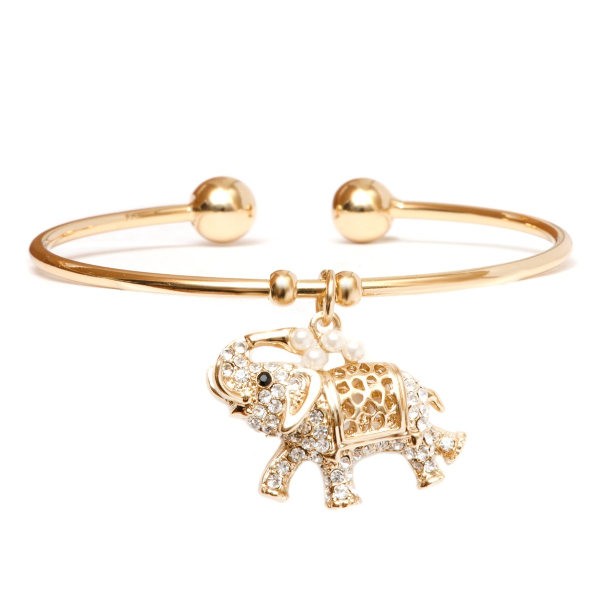 Barzel 18K Gold Plated Crystal Charm Bangle (Elephant)