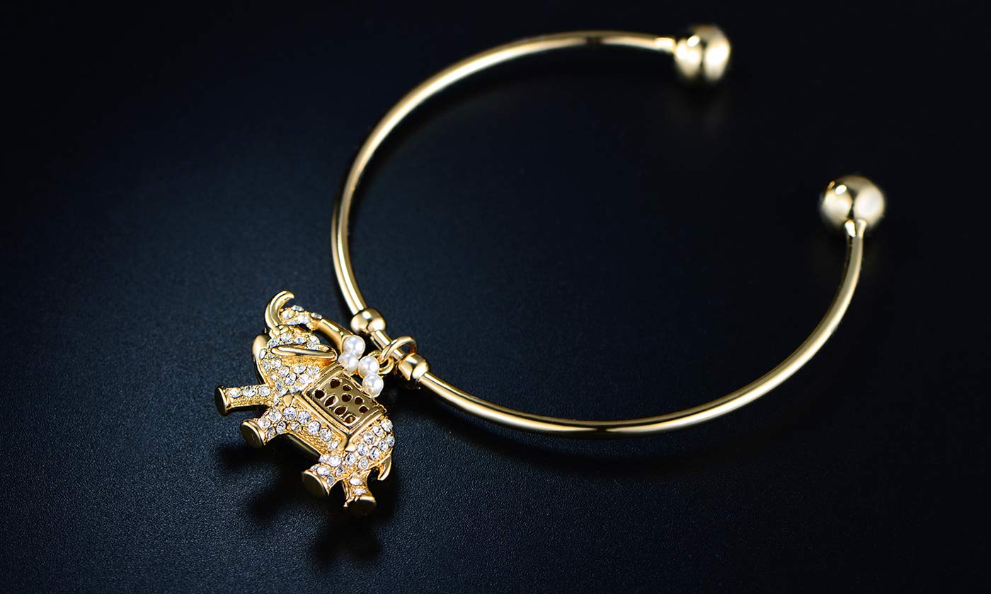 Barzel 18K Gold Plated Crystal Charm Bangle (Elephant)