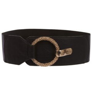 women's 3" (75 mm) wide high waist fashion stretch belt with ring hook buckle, black | l/xl 34"-38"