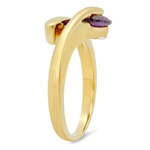 The Bling Factory Gold Plated Spiral Ring w/Violet Heart Shaped Cubic Zirconia, Size 9