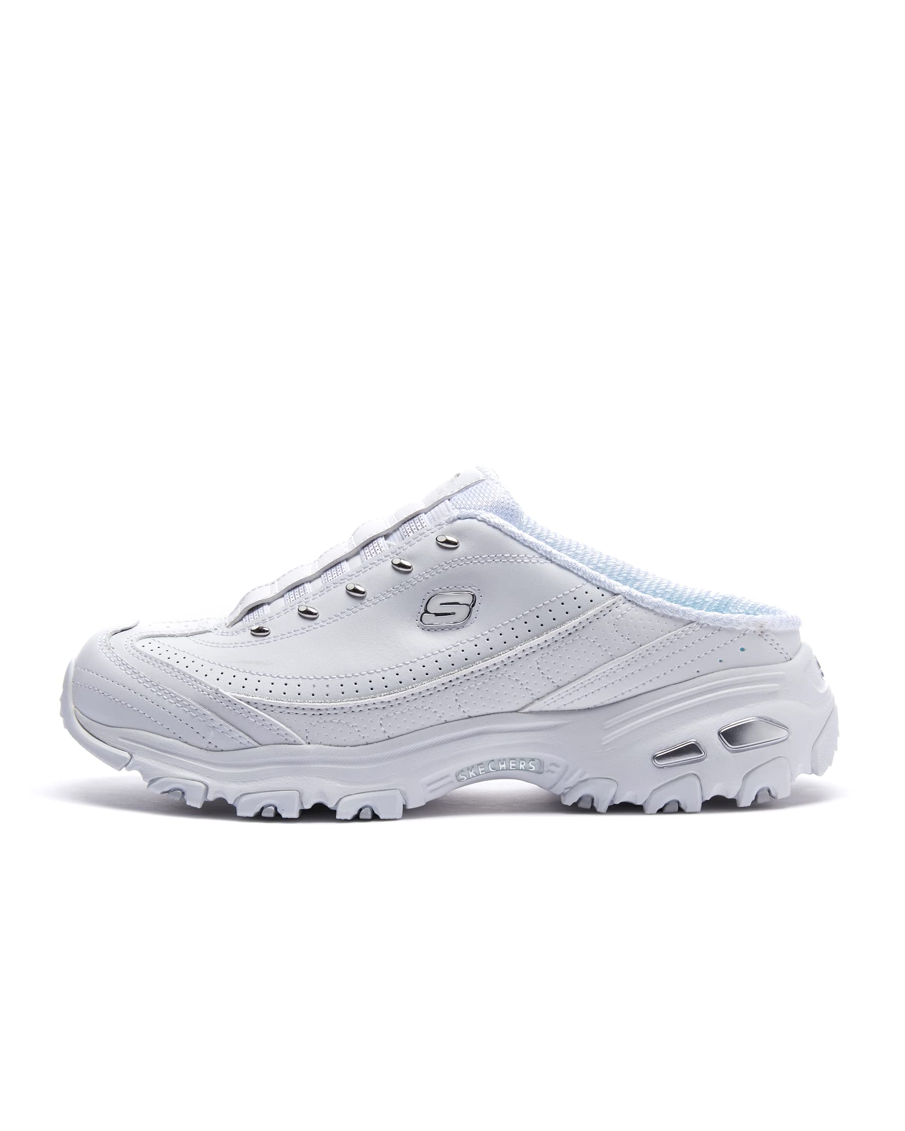 Skechers womens D'lites Bright Sky Fashion Sneaker, White/Silver, 8.5 Wide US