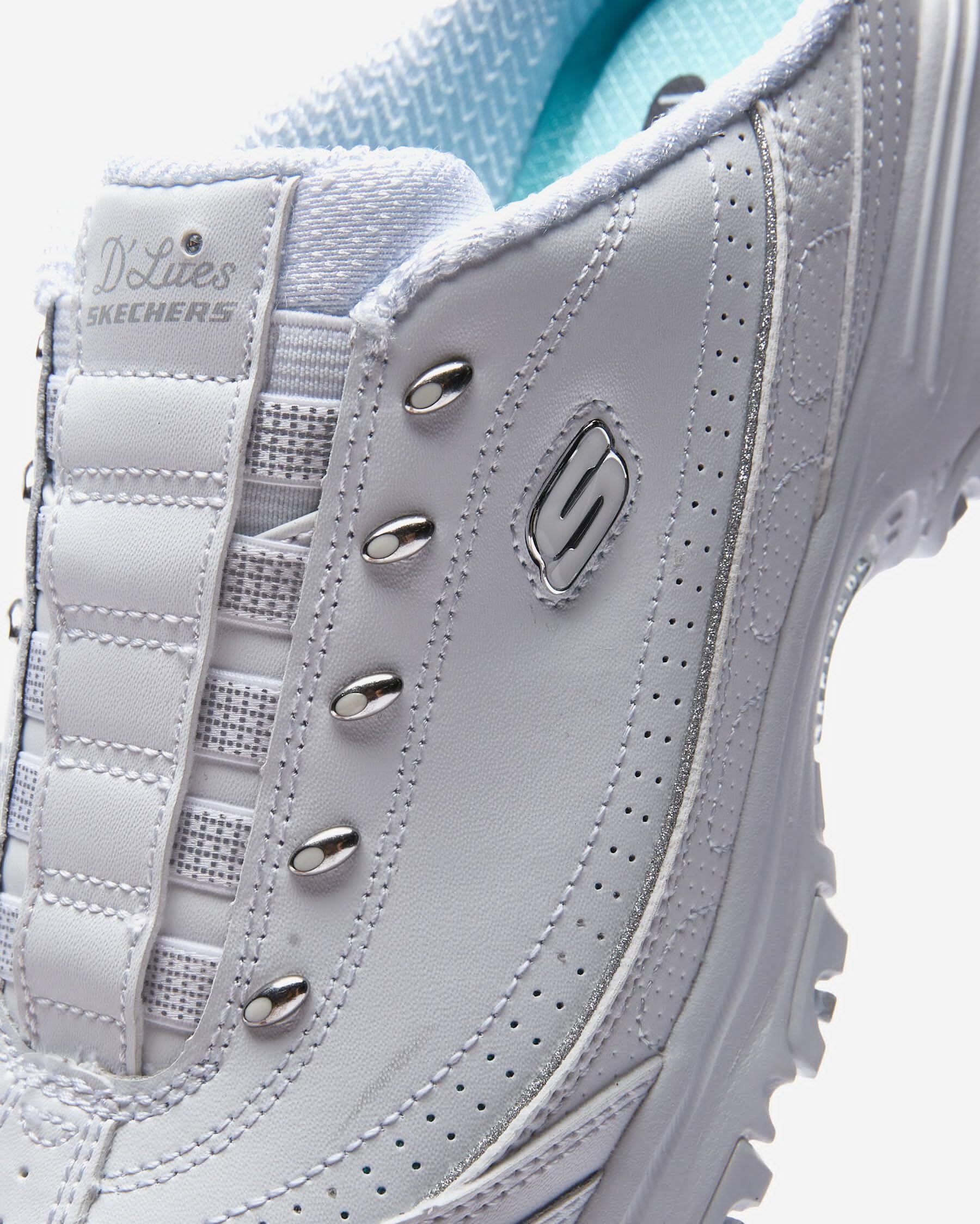 Skechers womens D'lites Bright Sky Fashion Sneaker, White/Silver, 8.5 Wide US