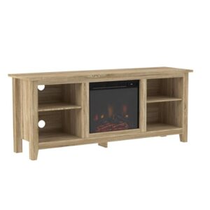 walker edison wren classic 4 cubby fireplace tv stand for tvs up to 65 inches, 58 inch, driftwood