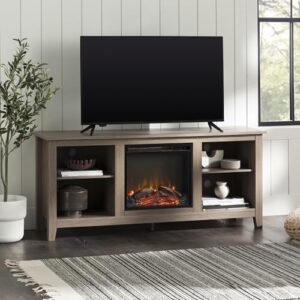 Walker Edison Wren Classic 4 Cubby Fireplace TV Stand for TVs up to 65 Inches, 58 Inch, Driftwood