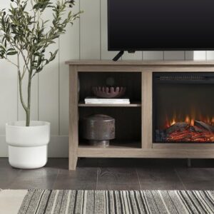 Walker Edison Wren Classic 4 Cubby Fireplace TV Stand for TVs up to 65 Inches, 58 Inch, Driftwood