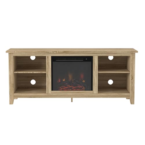 Walker Edison Wren Classic 4 Cubby Fireplace TV Stand for TVs up to 65 Inches, 58 Inch, Driftwood