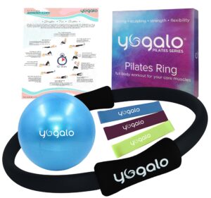 pilates ring and ball set with 3 resistance bands - pilates equipment for home workout - magic circle pilates ring 14 inch to tone, sculpt and strengthen - fitness ring for yoga and pilates (black)