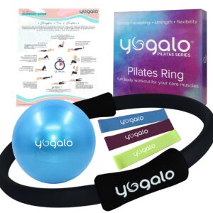 Pilates Ring and Ball Set with 3 Resistance Bands - Pilates Equipment for Home Workout - Magic Circle Pilates Ring 14 Inch to Tone, Sculpt and Strengthen - Fitness Ring for Yoga and Pilates (Black)