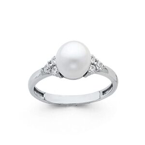 14k white gold solid 8mm freshwater cultured pearl wedding engagement ring - size 8