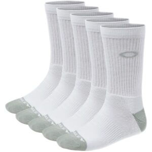 oakley men's performance basic crew sock 5 pack, white, medium