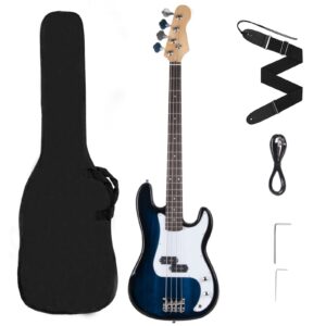 polar aurora new full size 4 strings blue electric bass guitar+ amp cord+ gigbag