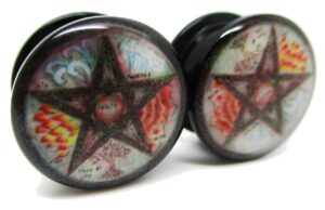 pierced republic elemental pentagram ear plugs - acrylic screw-on - 8 sizes - *pair* (0 gauge (8mm))