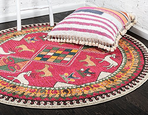 Unique Loom Sedona Collection Southwestern, Border, Over-Dyed, Animals, Tribal, Abstract Area Rug, 6 Feet, Pink/Beige