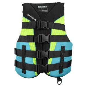 o'neill women's superlite uscg life vest,black/turquoise/lime:turquoise,l