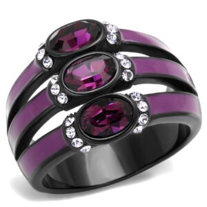 marimor jewelry black and purple stainless steel amethyst crystal fashion ring women's size 7