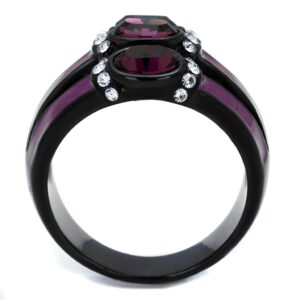 Marimor Jewelry Black and Purple Stainless Steel Amethyst Crystal Fashion Ring Women's Size 7