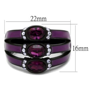 Marimor Jewelry Black and Purple Stainless Steel Amethyst Crystal Fashion Ring Women's Size 7